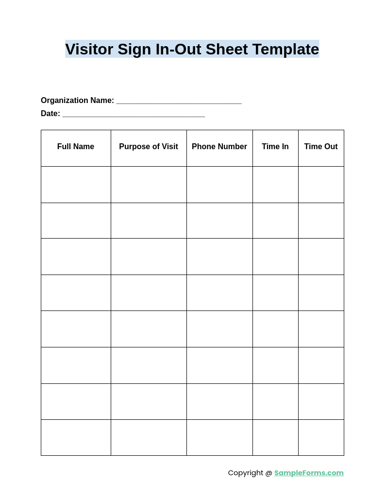 FREE 10+ Visitor Sign In-Out Sheet Samples, PDF, MS Word, Google Docs ...