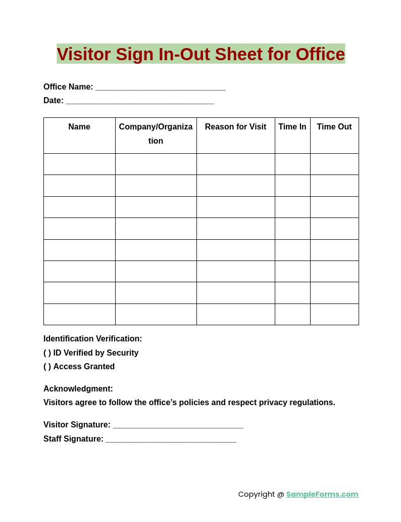 FREE 10+ Visitor Sign In-Out Sheet Samples, PDF, MS Word, Google Docs ...