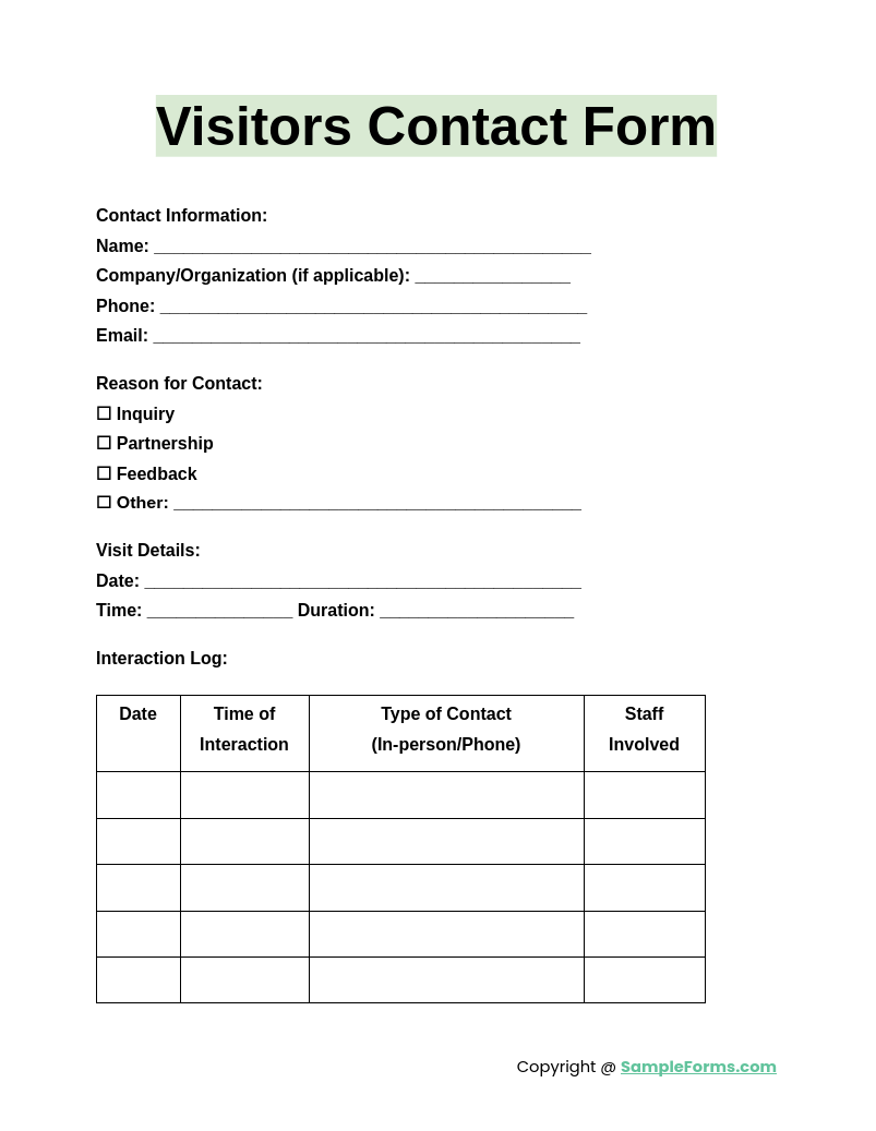 FREE 36+ Visitors Form Samples, PDF, MS Word, Google Docs, Excel