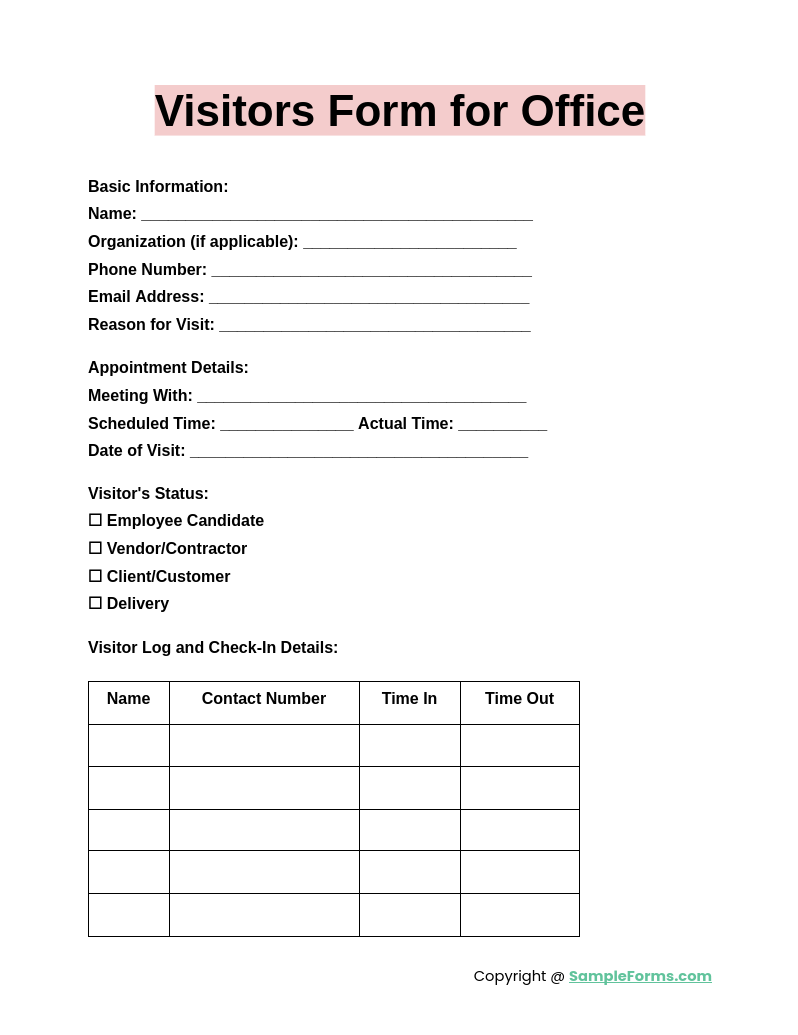 FREE 36+ Visitors Form Samples, PDF, MS Word, Google Docs, Excel