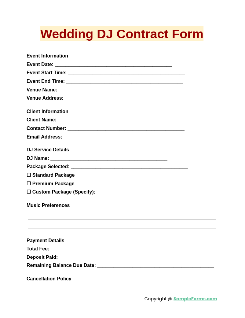 FREE 11+ DJ Contract Form Samples, PDF, MS Word, Google Docs