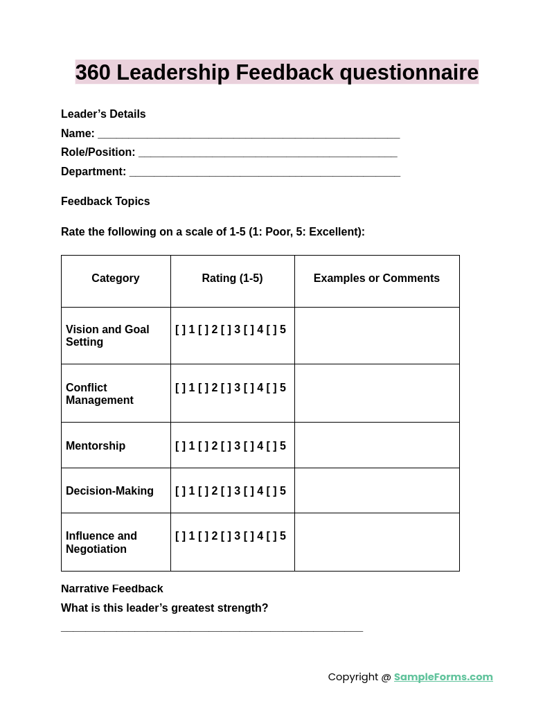 FREE 11+ 360 Degree Feedback Form Samples, PDF, MS Word, Google Docs