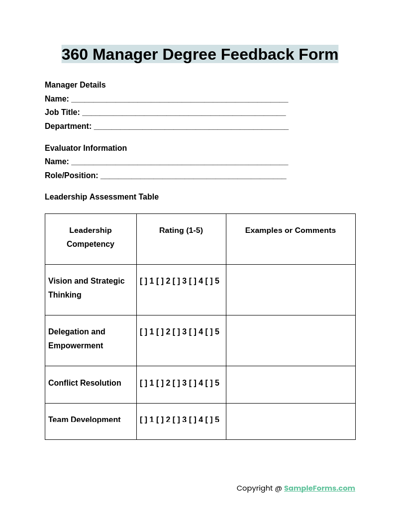 FREE 11+ 360 Degree Feedback Form Samples, PDF, MS Word, Google Docs