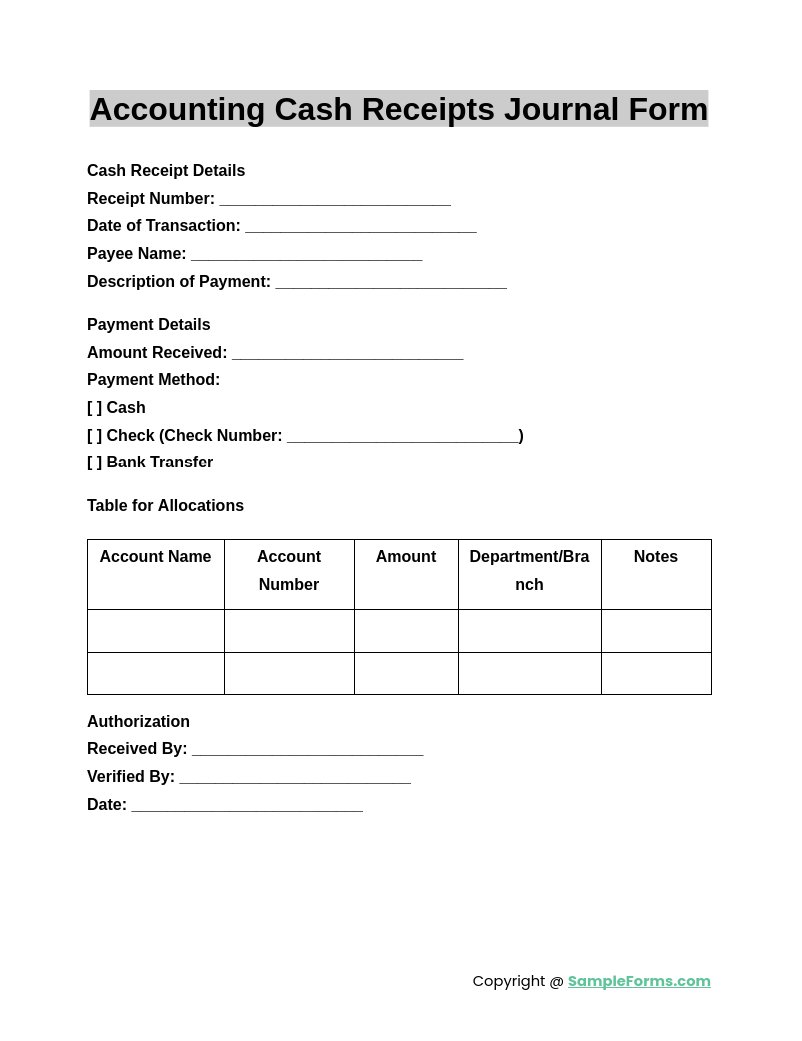FREE 9+ Cash Receipt Journal Form Samples, PDF, MS Word, Google Docs, Excel