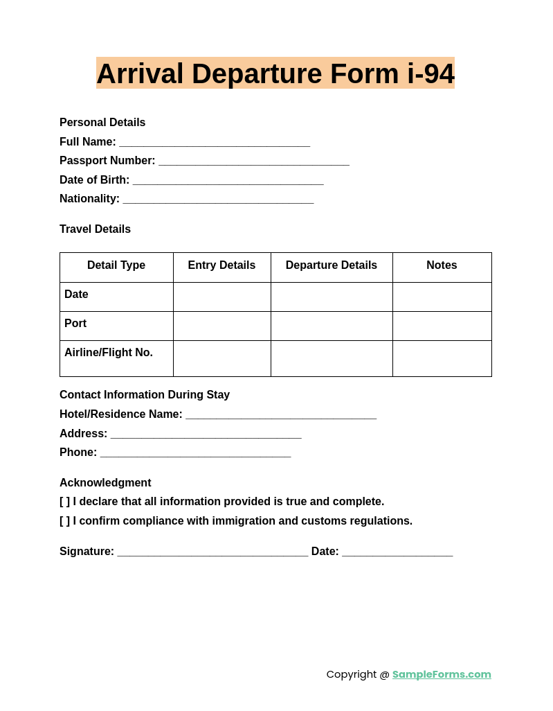 FREE 29+ Arrival Form Samples, PDF, MS Word, Google Docs