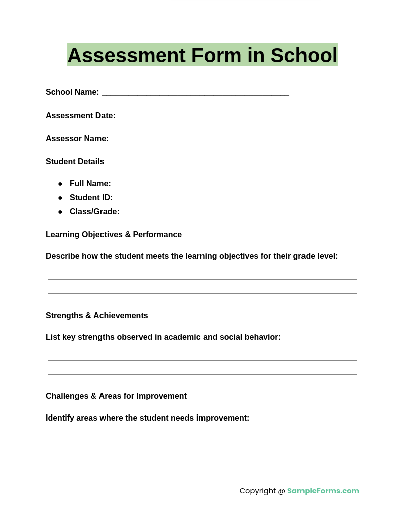 FREE 36+ Assessment Form Samples, PDF, MS Word, Google Docs
