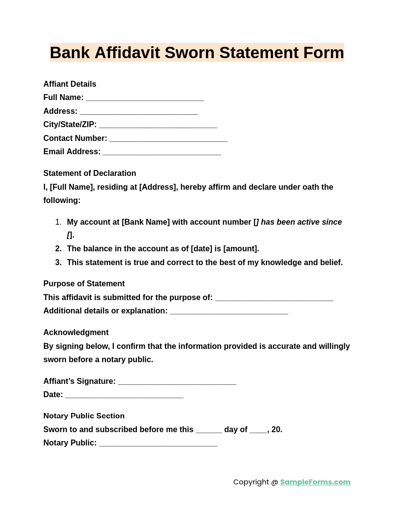 FREE 10+ Bank Affidavit Form Samples, PDF, MS Word, Google Docs
