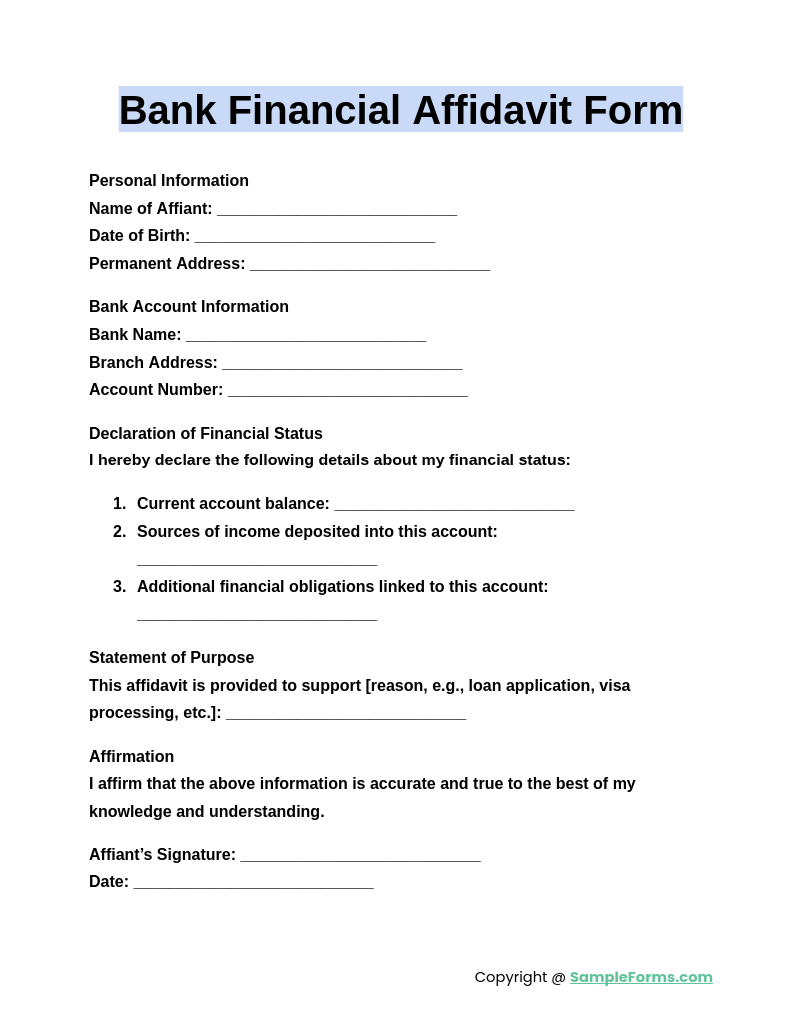 FREE 10+ Bank Affidavit Form Samples, PDF, MS Word, Google Docs