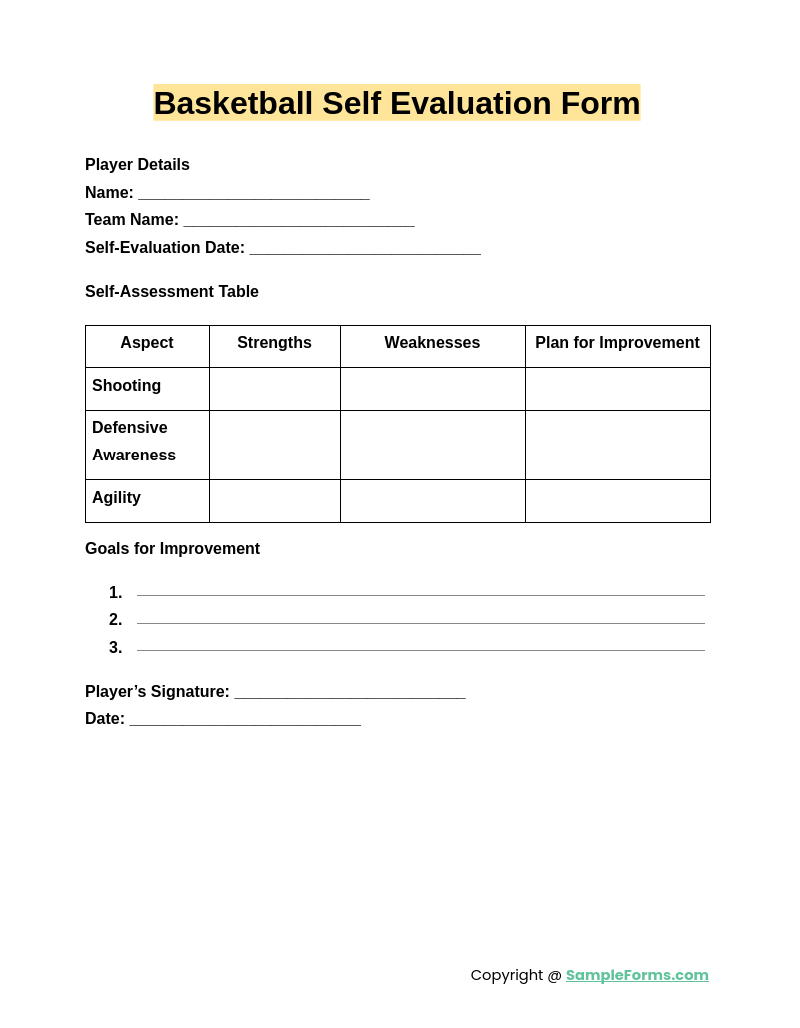FREE 1+ Basketball Evaluation Form Samples, PDF, MS Word, Google Docs