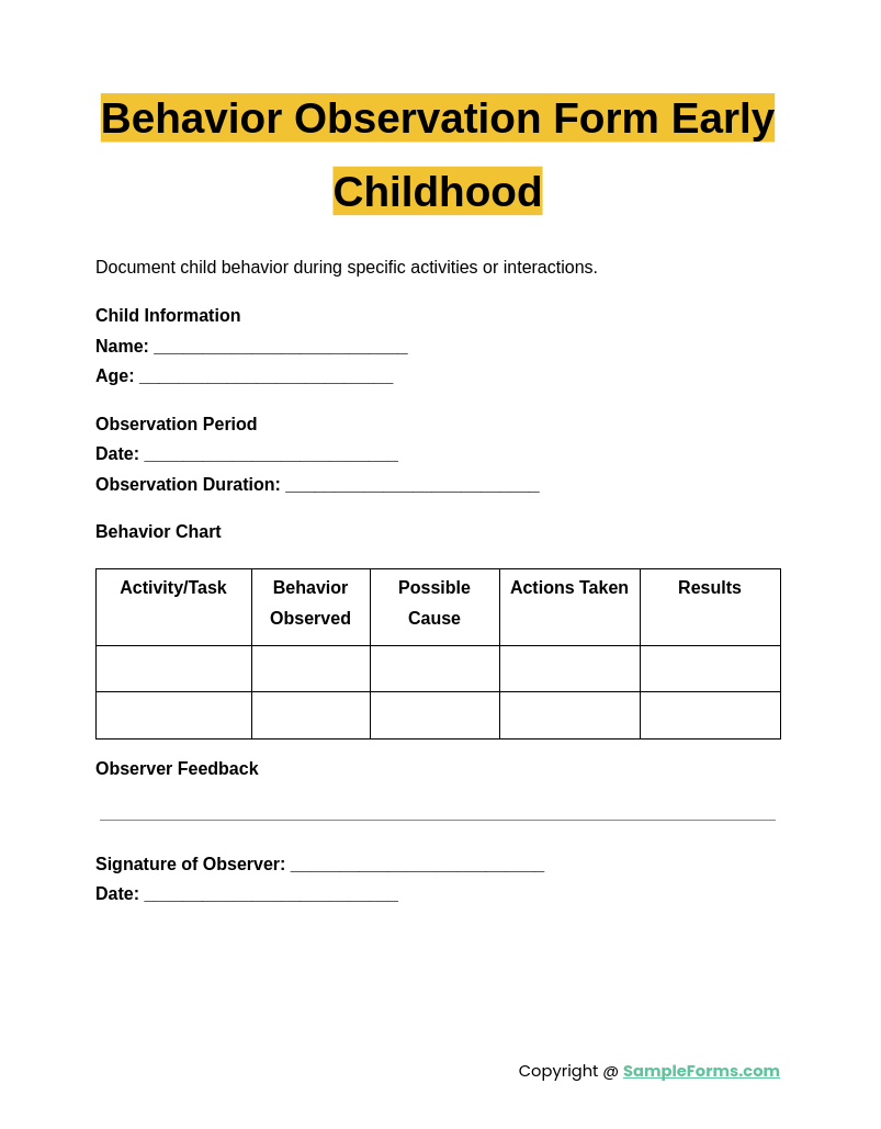 FREE 8+ Behavior Observation Form Samples, PDF, MS Word, Google Docs