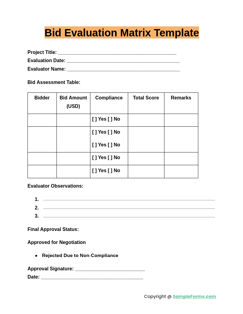 FREE 11+ Bid Evaluation Form Samples, PDF, MS Word, Google Docs