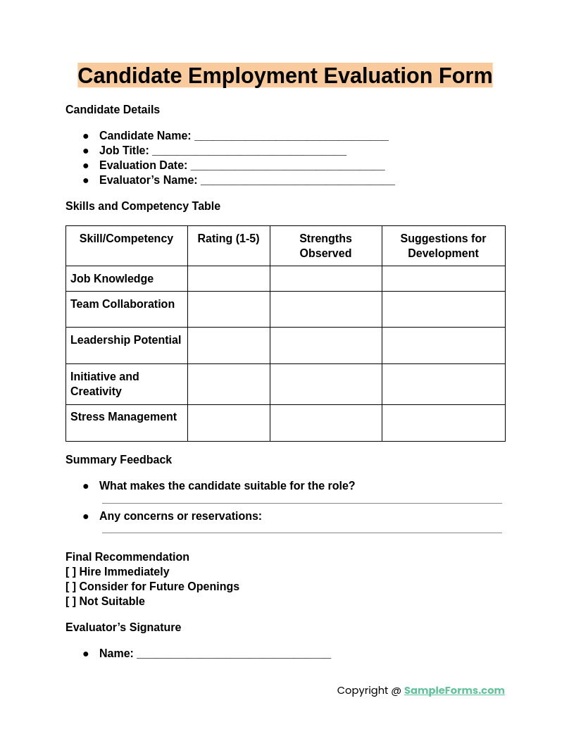 FREE 14+ Candidate Evaluation Form Samples, PDF, MS Word, Google Docs ...