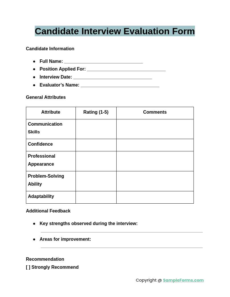 FREE 14+ Candidate Evaluation Form Samples, PDF, MS Word, Google Docs ...