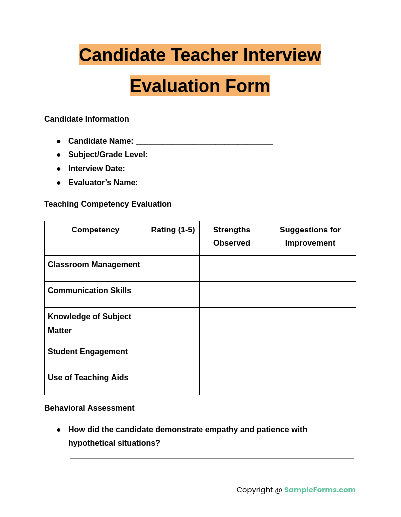 FREE 14+ Candidate Evaluation Form Samples, PDF, MS Word, Google Docs ...