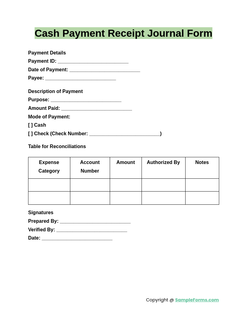 FREE 9+ Cash Receipt Journal Form Samples, PDF, MS Word, Google Docs, Excel