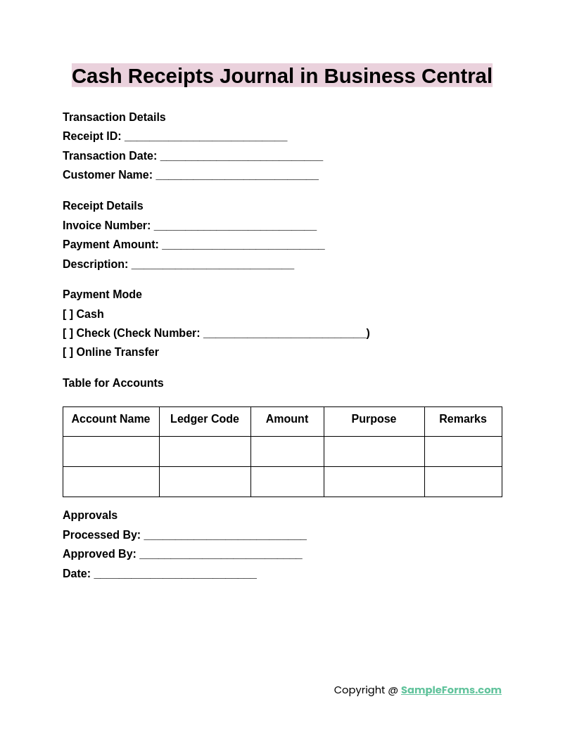 FREE 9+ Cash Receipt Journal Form Samples, PDF, MS Word, Google Docs, Excel