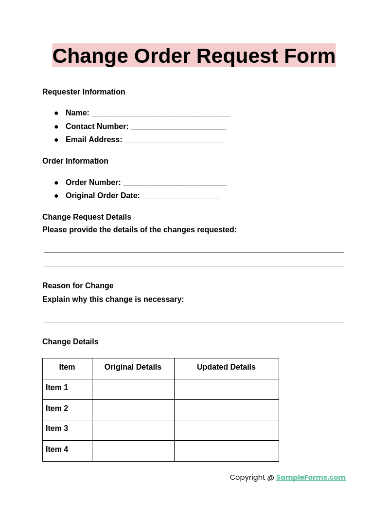 FREE 13+ Change Request Form Samples, PDF, MS Word, Google Docs