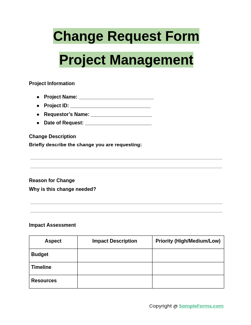 FREE 13+ Change Request Form Samples, PDF, MS Word, Google Docs