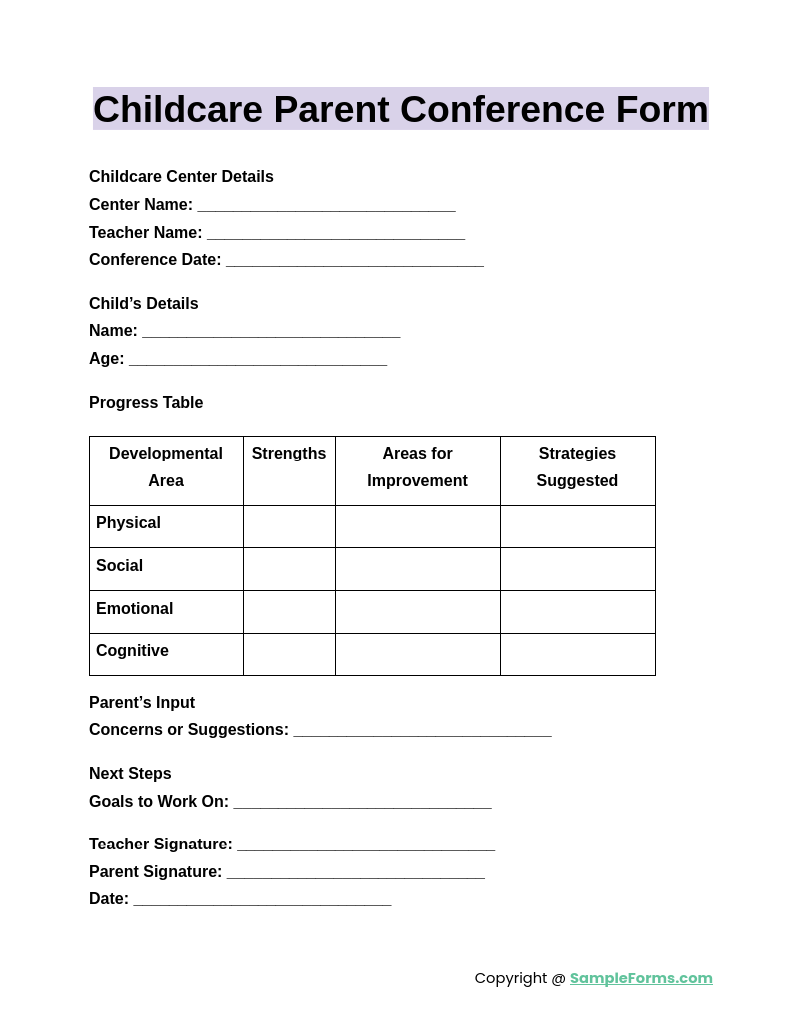 FREE 14+ Parent Conference Form Samples, PDF, MS Word, Google Docs
