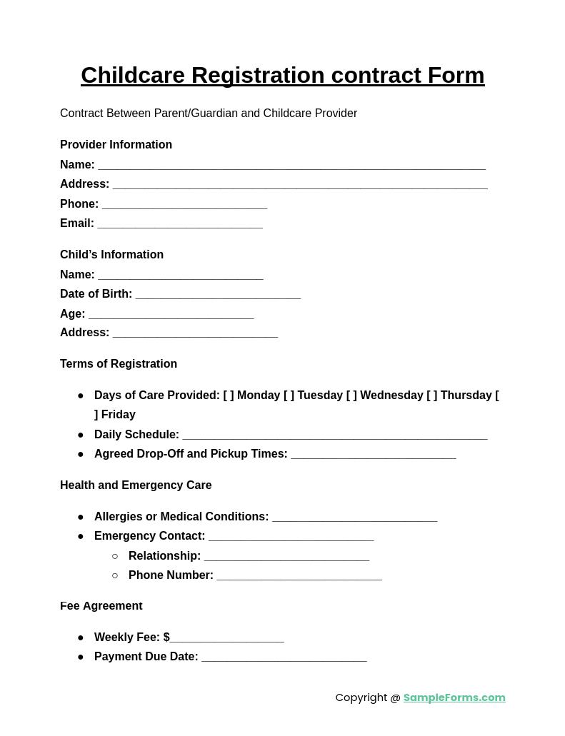 FREE 53+ Childcare Registration Form Samples, PDF, MS Word, Google Docs