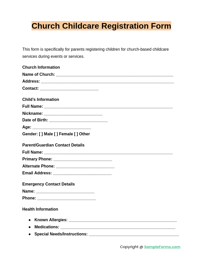 FREE 53+ Childcare Registration Form Samples, PDF, MS Word, Google Docs
