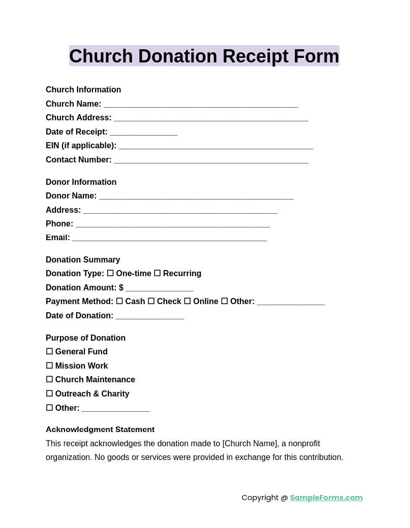FREE 9+ Church Donation Form Samples, PDF, MS Word, Google Docs, Excel