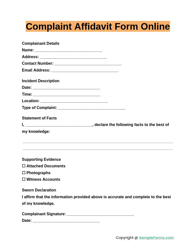FREE 11+ Complaint Affidavit Form Samples, PDF, MS Word, Google Docs
