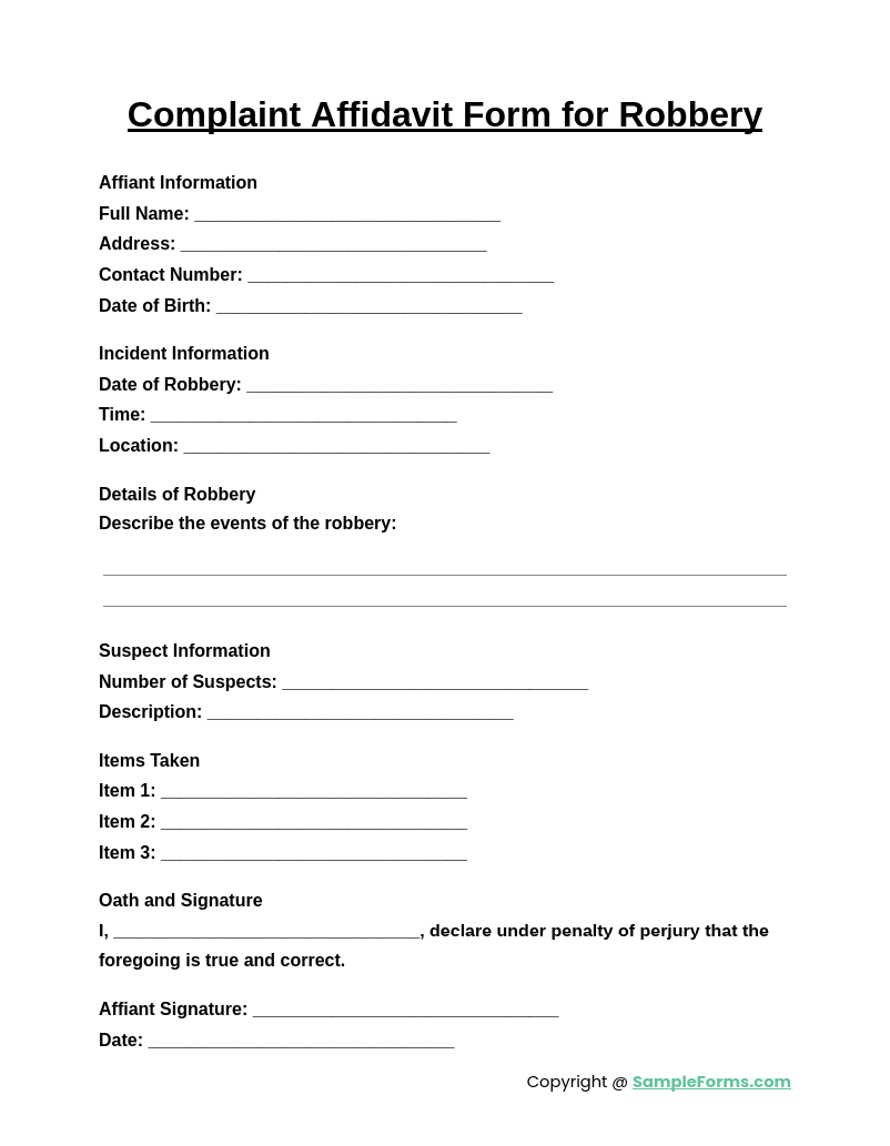 FREE 11+ Complaint Affidavit Form Samples, PDF, MS Word, Google Docs