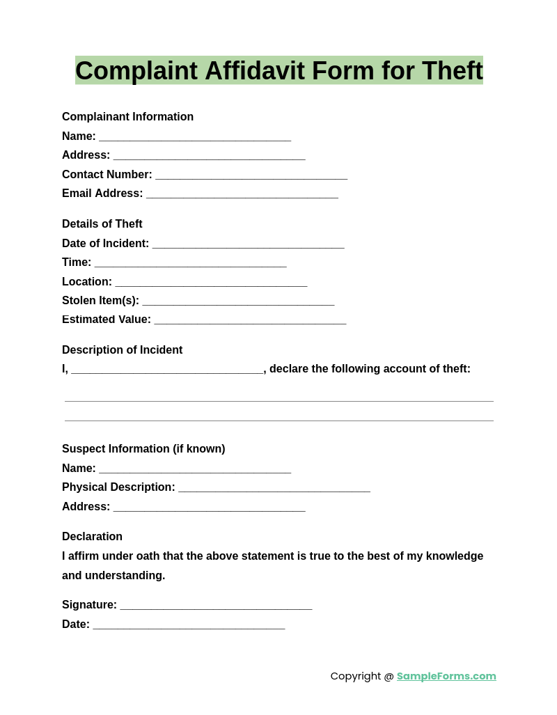 FREE 11+ Complaint Affidavit Form Samples, PDF, MS Word, Google Docs