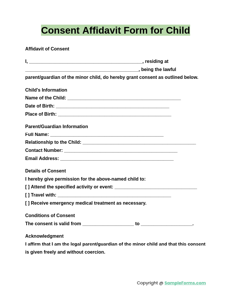 FREE 9+ Consent Affidavit Form Samples, PDF, MS Word, Google Docs