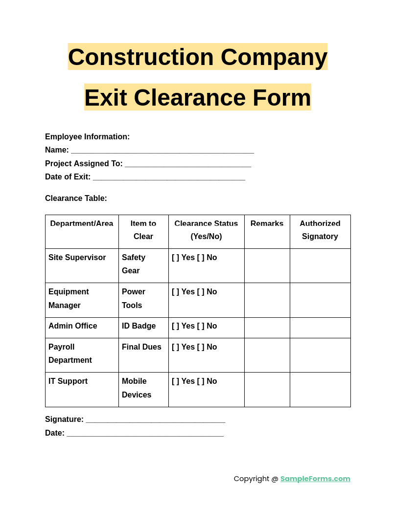 FREE 16+ Company Exit Clearance Form Samples, PDF, MS Word, Google Docs