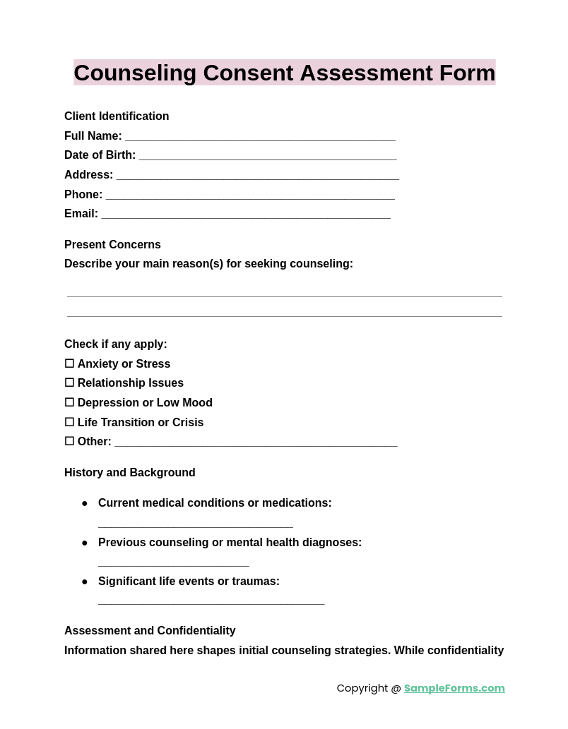 FREE 12+ Counseling Consent Form Samples, PDF, MS Word, Google Docs