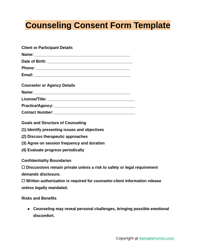 FREE 12+ Counseling Consent Form Samples, PDF, MS Word, Google Docs