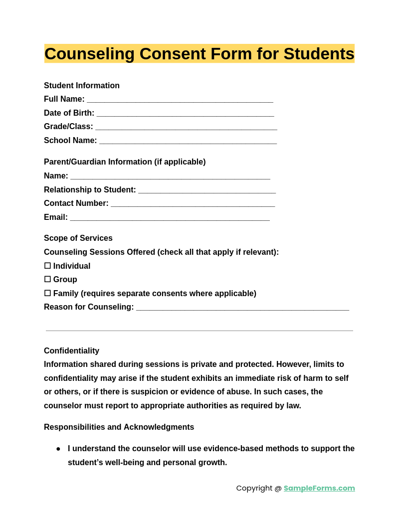 FREE 12+ Counseling Consent Form Samples, PDF, MS Word, Google Docs