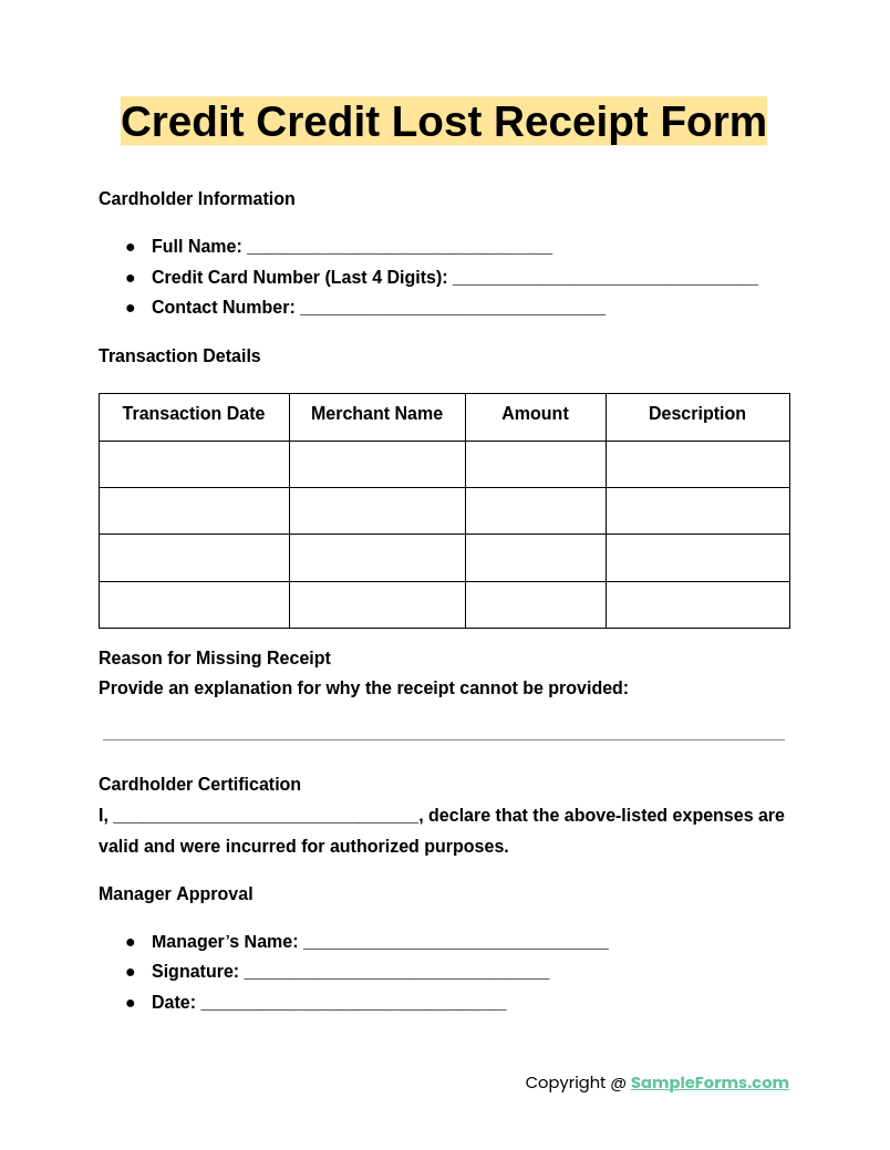 FREE 11+ Lost Receipt Form Samples, PDF, MS Word, Google Docs, Excel