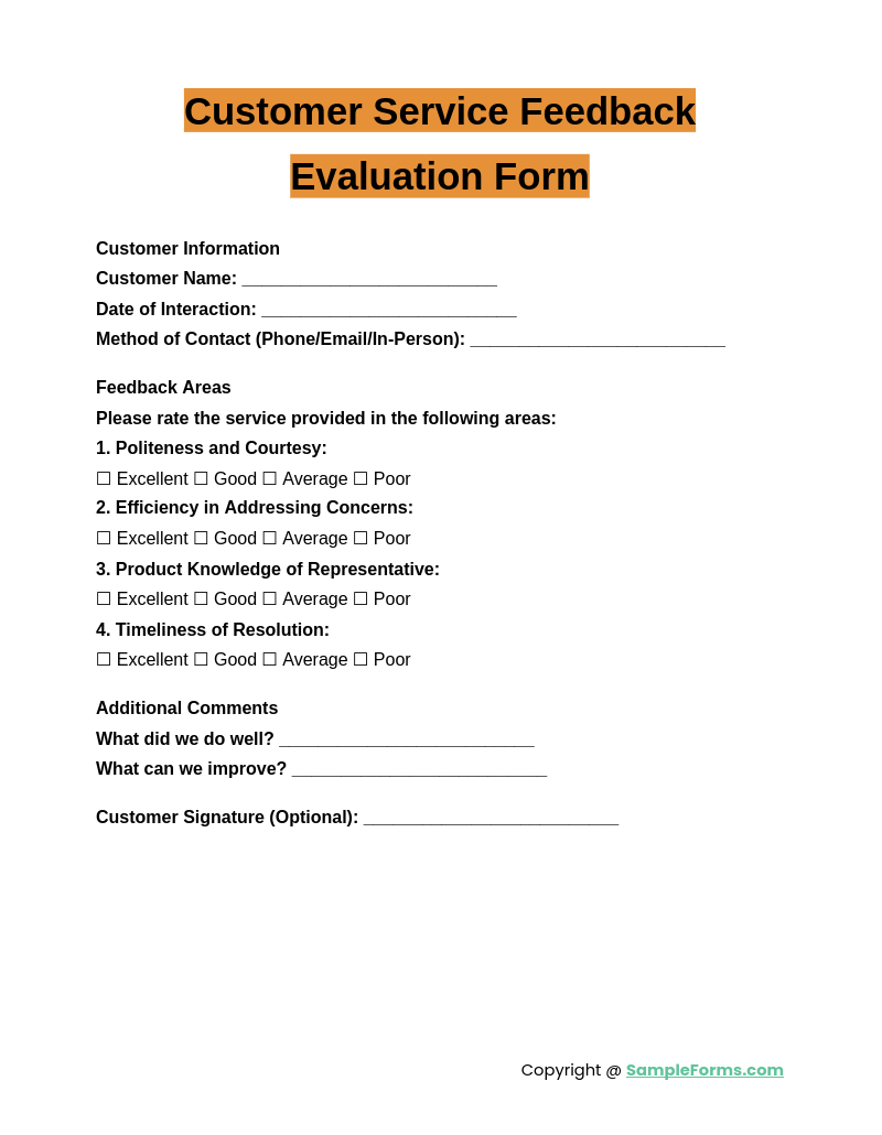 FREE 18+ Customer Service Evaluation Form Samples, PDF, MS Word, Google ...
