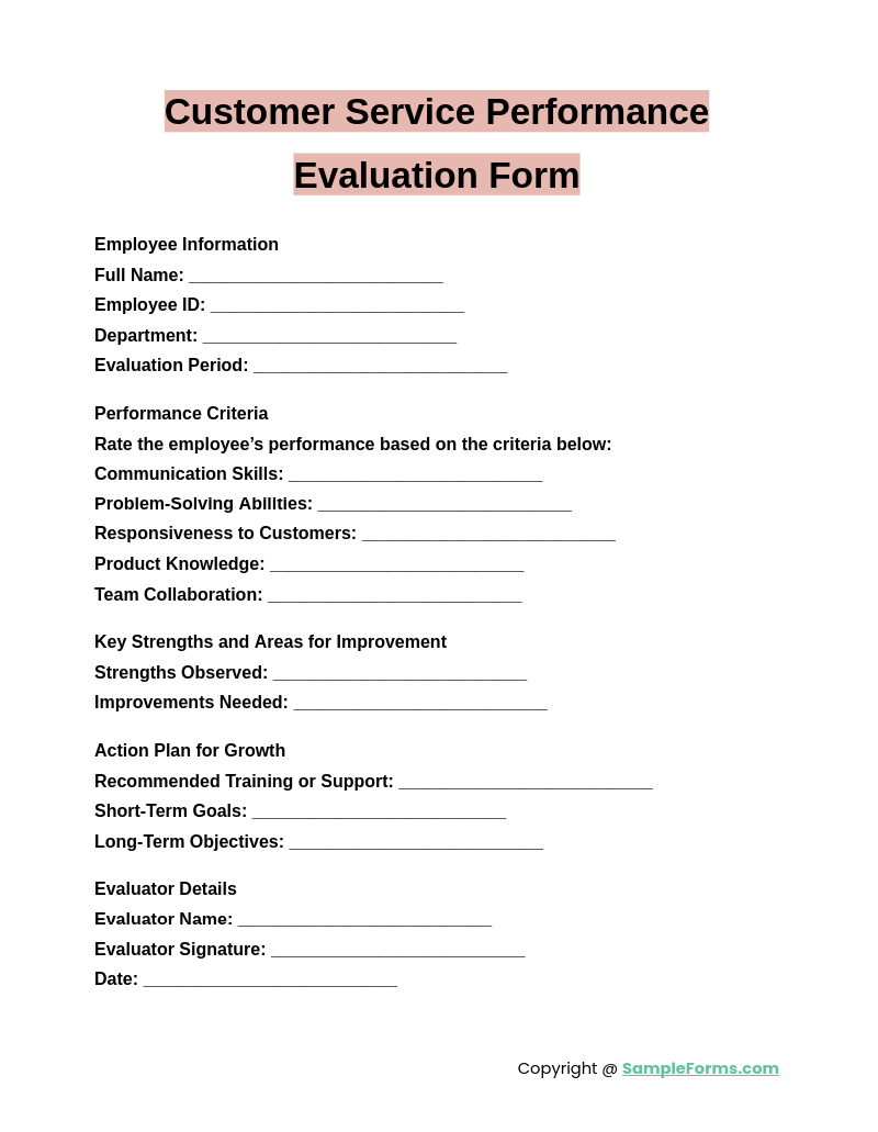 FREE 18+ Customer Service Evaluation Form Samples, PDF, MS Word, Google ...