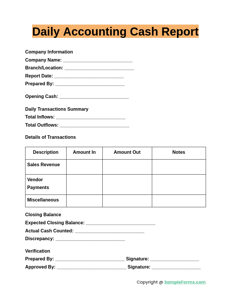 FREE 9+ Daily Cash Report Samples, PDF, MS Word, Google Docs