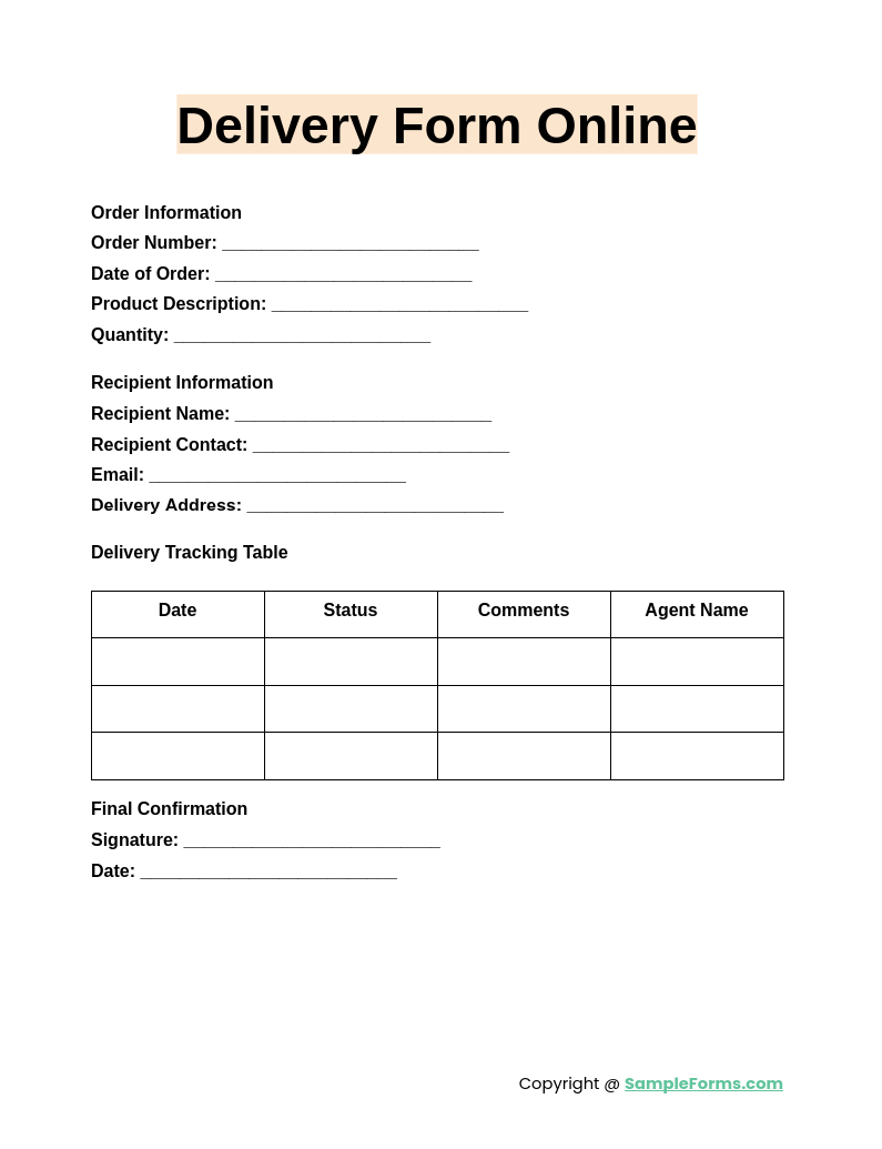 FREE 35+ Delivery Form Samples, PDF, MS Word, Google Docs