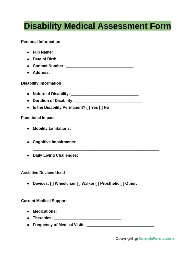 FREE 14+ Medical Assessment Form Samples, PDF, MS Word, Google Docs, Excel