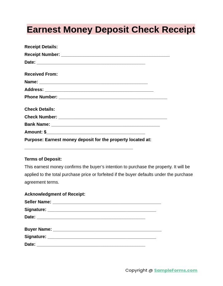 FREE 6+ Earnest Money Deposit Receipt Samples, PDF, MS Word, Google Docs