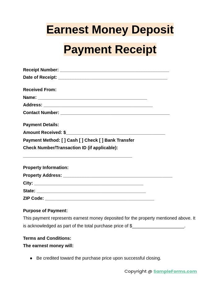 FREE 6+ Earnest Money Deposit Receipt Samples, PDF, MS Word, Google Docs