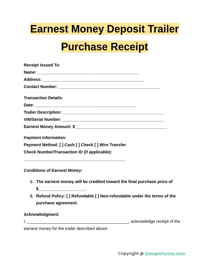 FREE 6+ Earnest Money Deposit Receipt Samples, PDF, MS Word, Google Docs