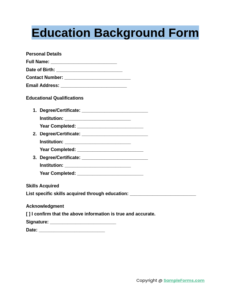 FREE 56+ Education Form Samples, PDF, MS Word, Google Docs, Excel
