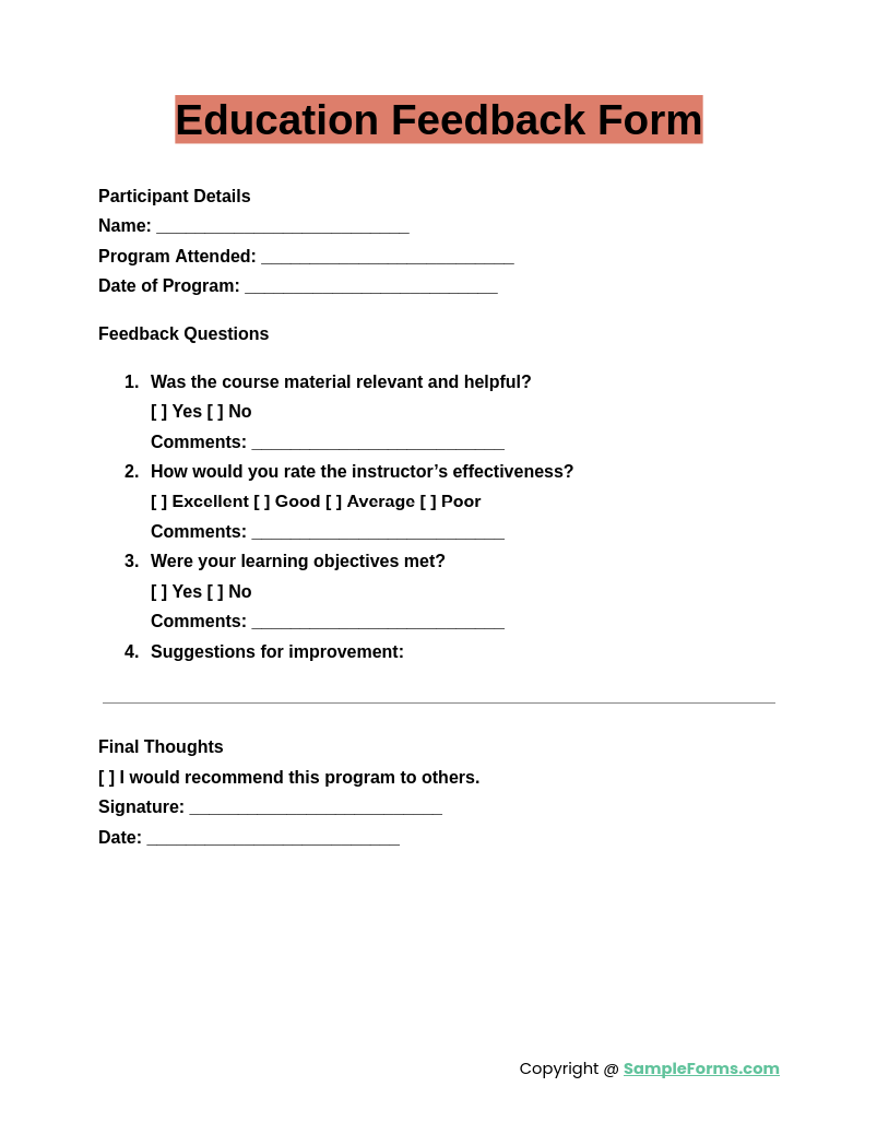 FREE 56+ Education Form Samples, PDF, MS Word, Google Docs, Excel