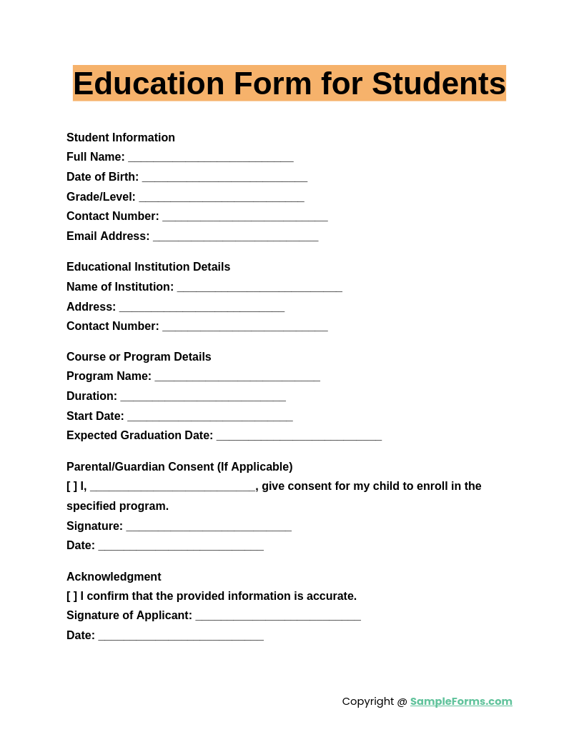 FREE 56+ Education Form Samples, PDF, MS Word, Google Docs, Excel