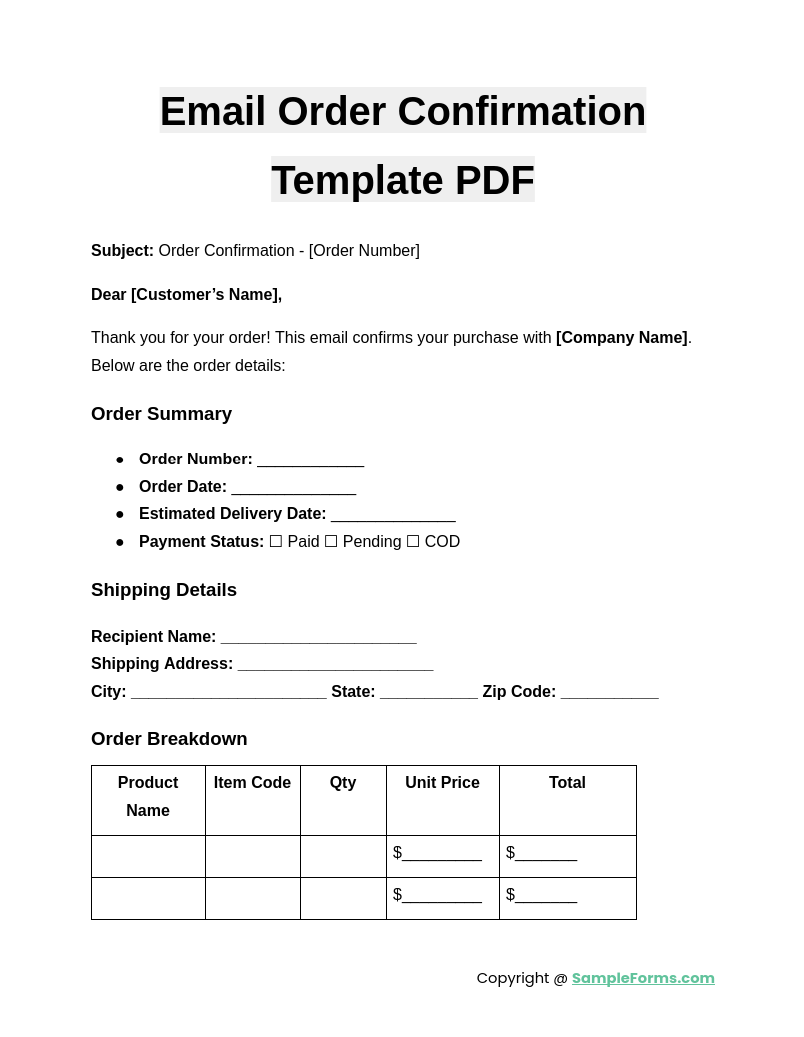 FREE 14+ Order Confirmation Form Samples, PDF, MS Word, Google Docs, Excel