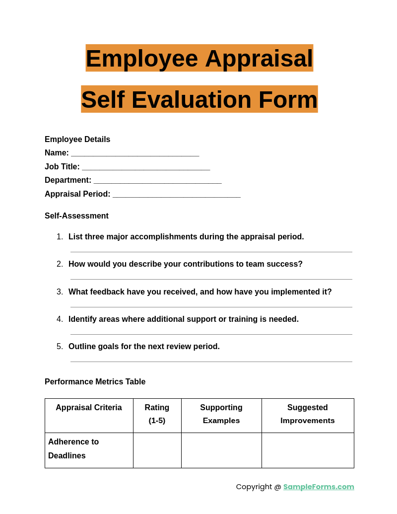 FREE 11+ Employee Self Evaluation Samples, PDF, MS Word, Google Docs