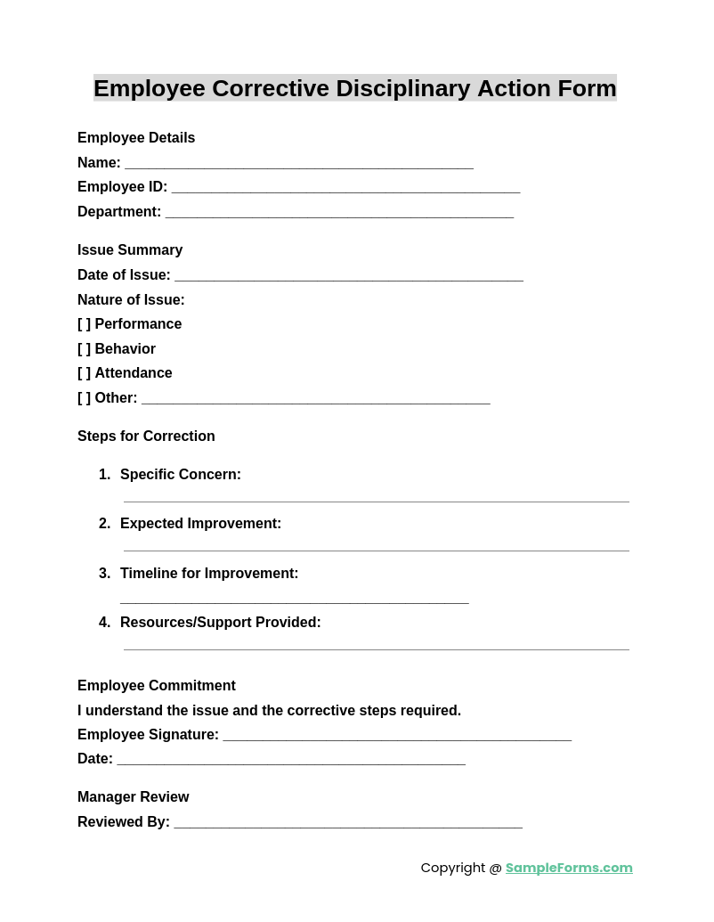 FREE 11+ Employee Disciplinary Action Form Samples, PDF, MS Word ...