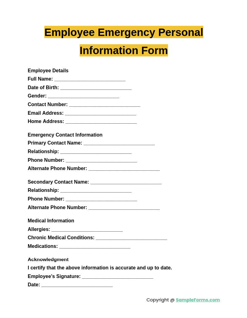 FREE 12+ Employee Personal Information Form Samples, PDF, MS Word ...